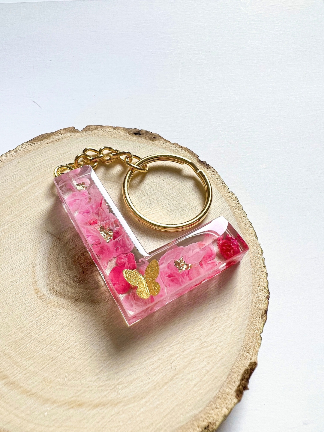 Personalized Keychain, Resin Pendant Letter With Flowers, Birthday Gift ...