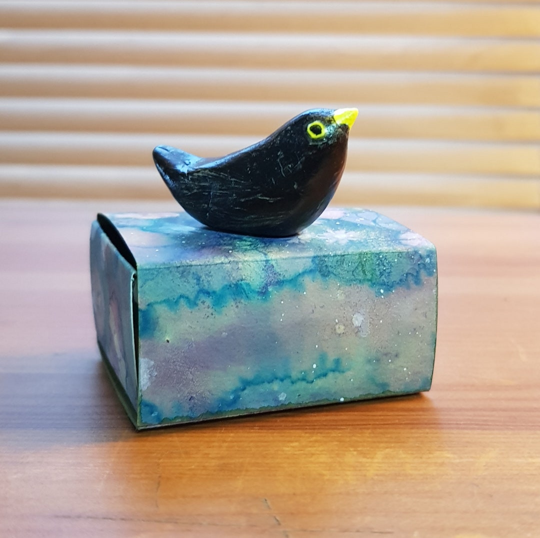 Worry Box. Little Hand-made Box With Tiny Clay Blackbird and Journaling ...