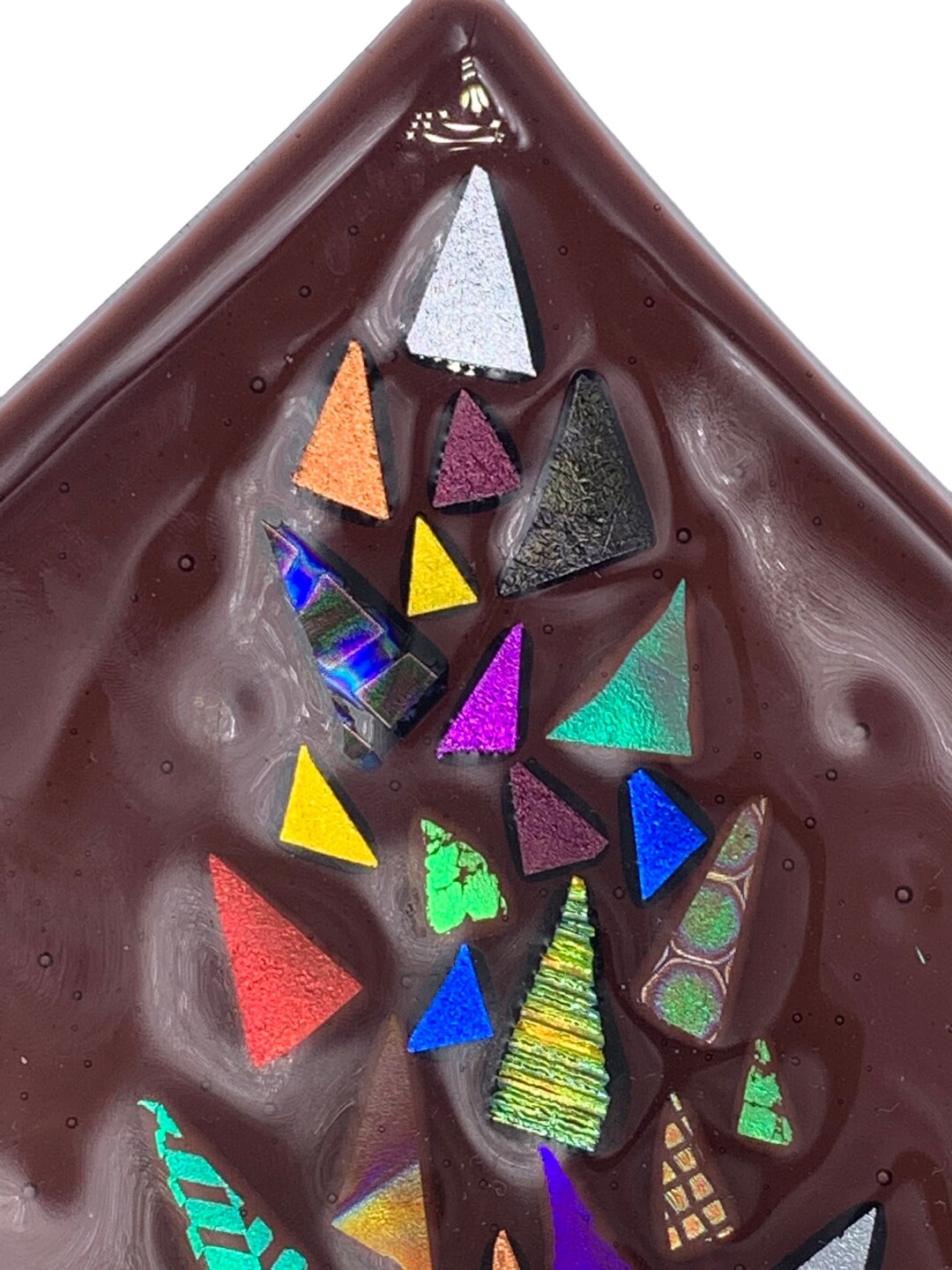 Iridescent Fused Art Glass, Signed Lightcap, Geometric Shapes on Square ...