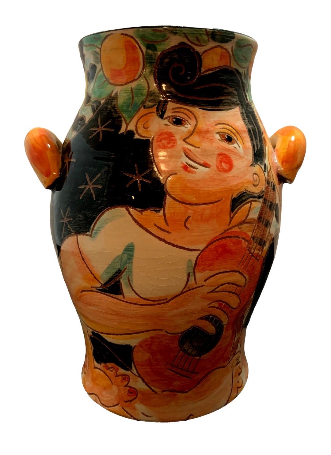 Signed Mike Levy Studio Pottery Vase: Hand-painted Sgraffito Ceramic ...