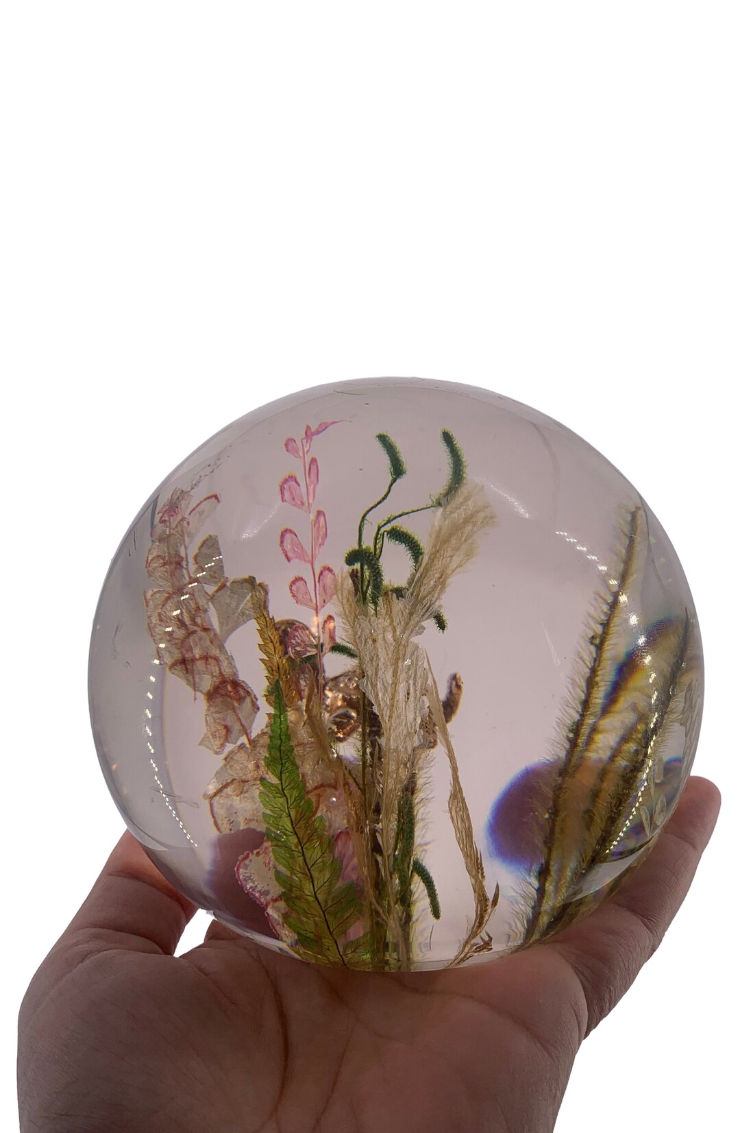Vintage Lucite Paperweight, Large With Flowers and Turtle Ocean Theme ...