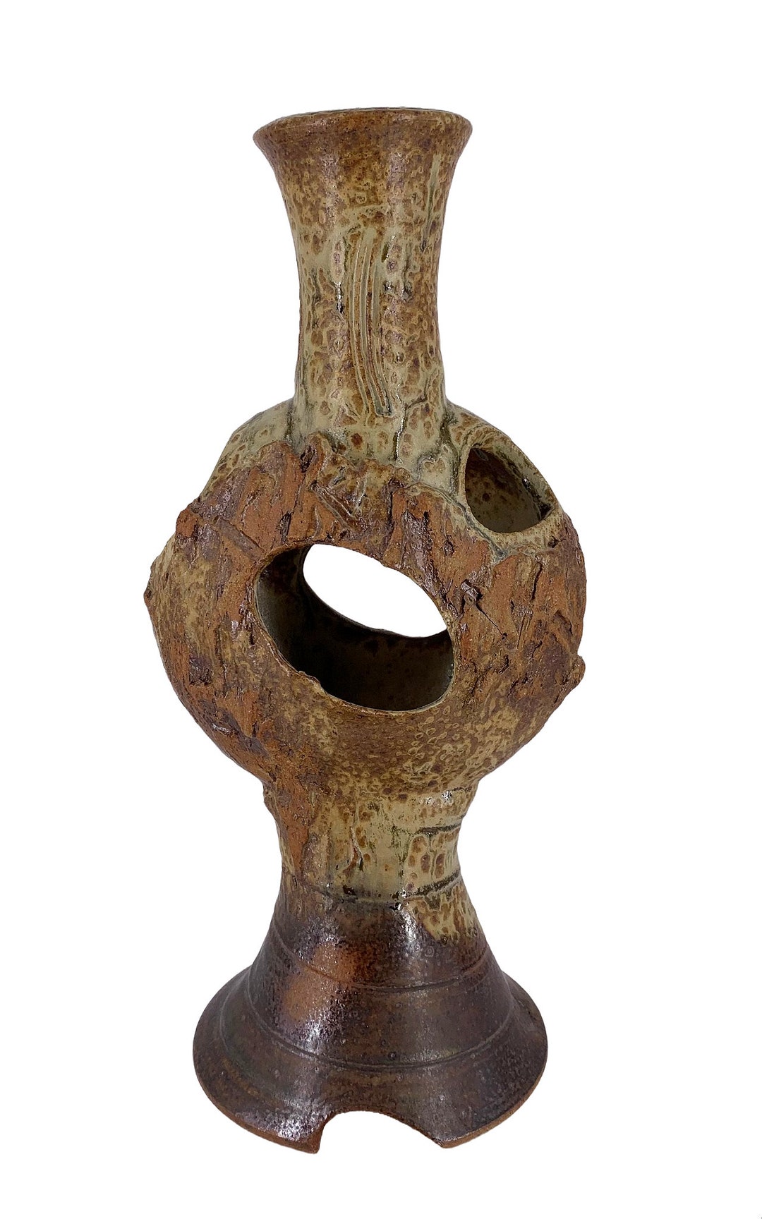 Brutalist Studio Pottery Floral Vase - Signed Japanese Postmodernist 16 ...