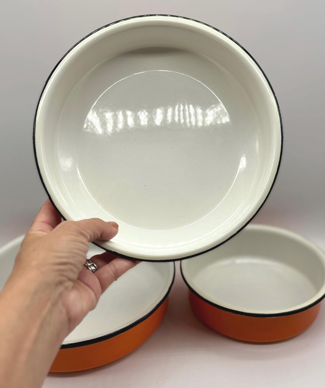 Three Vintage Orange Enamelware Pans, Nesting Set - Etsy