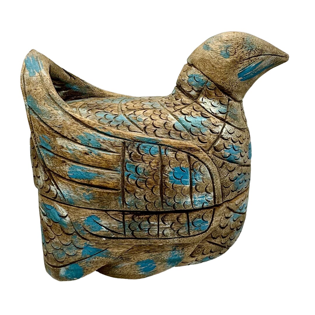 Hand Carved Wood Folk Art, Large Blue Bird Shaped Box - Etsy