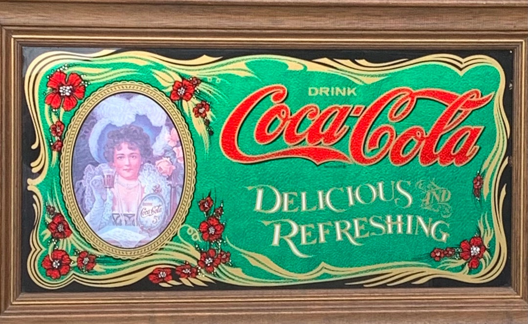 Vintage Coca Cola Ad Reverse Painted Advertising Sign, Mirrored and ...