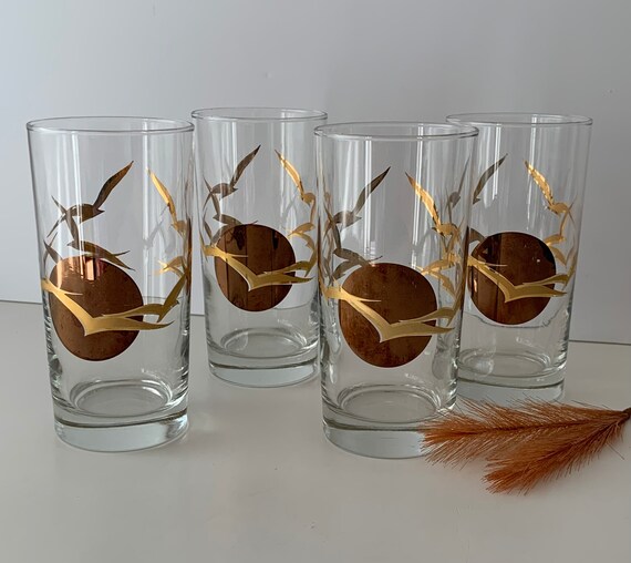 4 Culver Gold Bird Glassware Birds in Flight at Sunset - Etsy