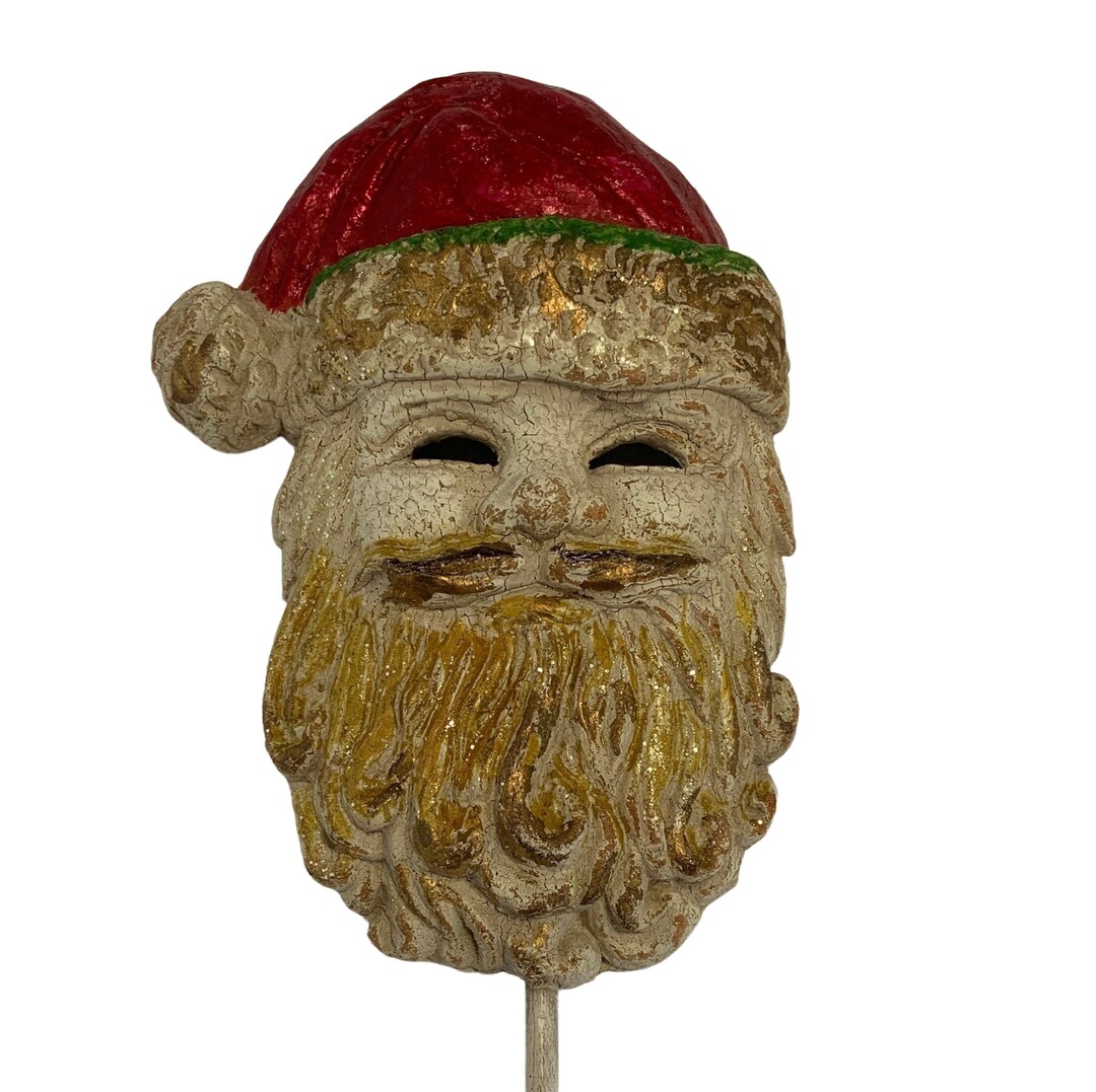 Vintage Christmas Paper Mache Santa Mask Hand Painted Holiday Decor, La ...