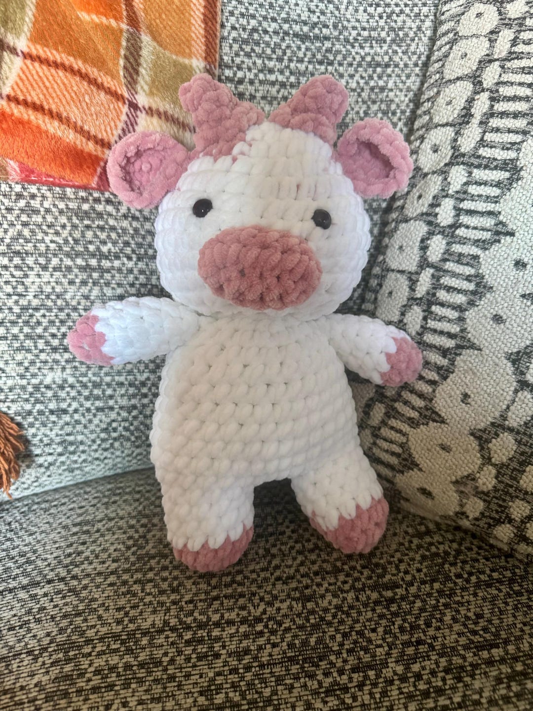 Blush Pink Dairy Crochet Cow, Crochet Plushie, Crochet Cow, Handmade ...