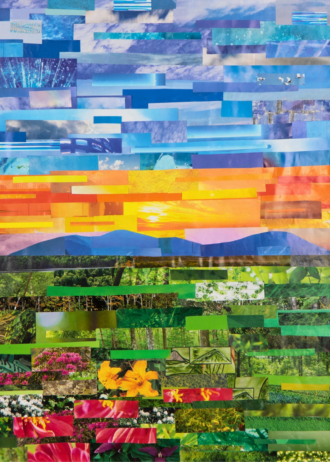 Mountain Landscape, Paper Collage Print, Mountain Sunset, Nature Lover ...