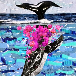 Whimsical Whale Collage, Ocean Lover Gift, Sea Life Collage, Ocean ...