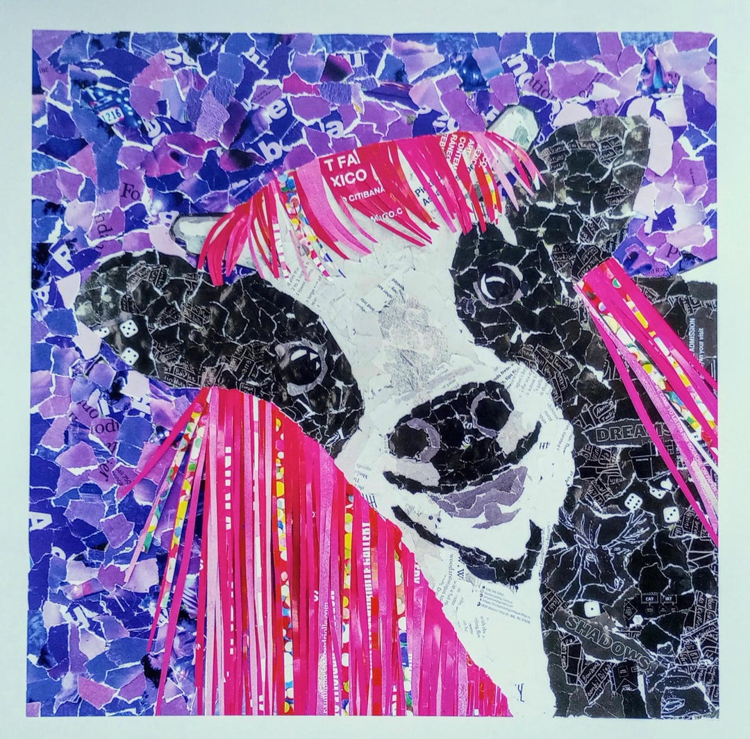 Disco Cow, 12x12 Cow Print, Cow Collage, Holy Cow, Cow Gift, Gift for ...