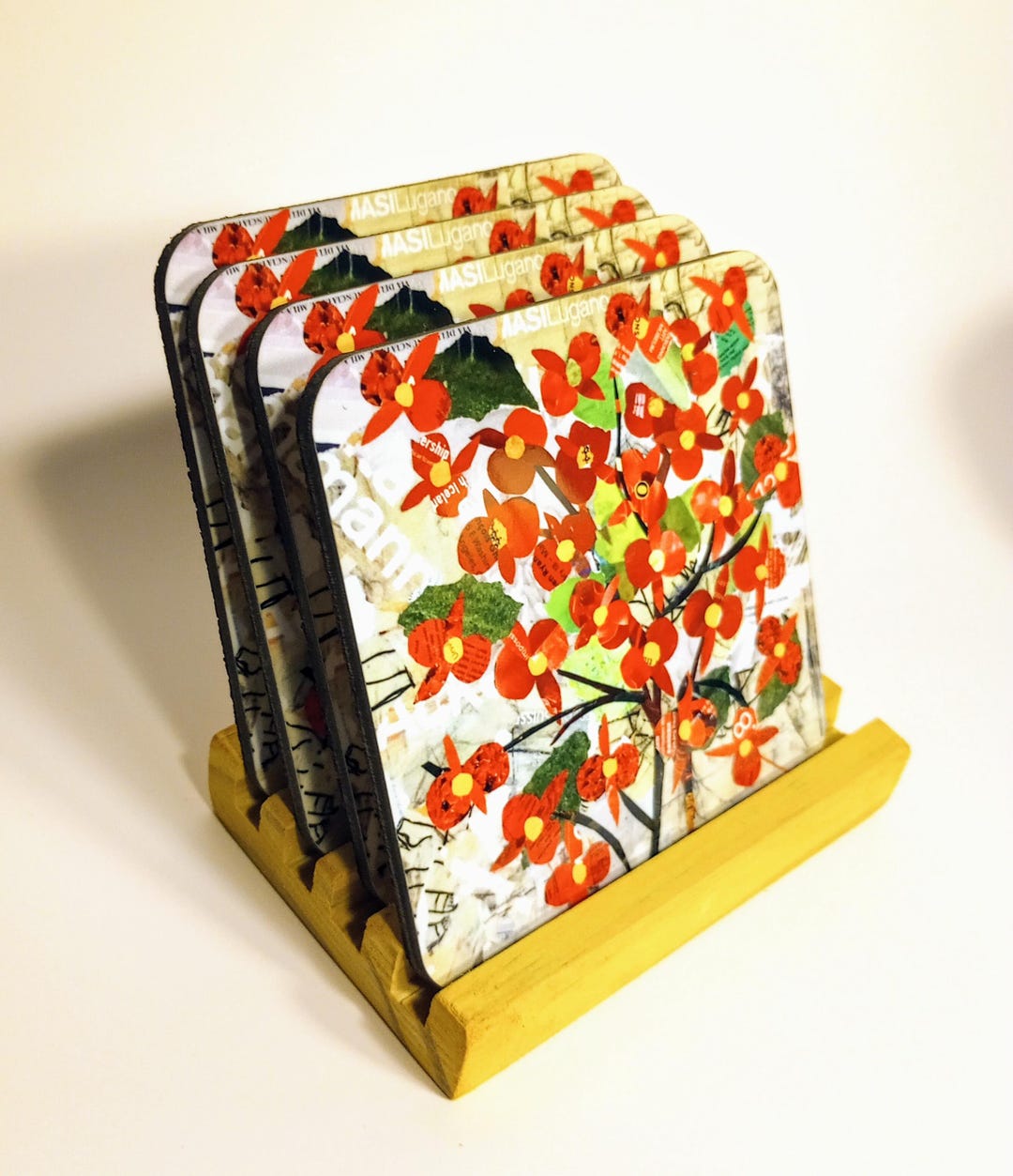 Poppy Collage Coasters, Original Art Coasters, for the Gardener, Gift ...