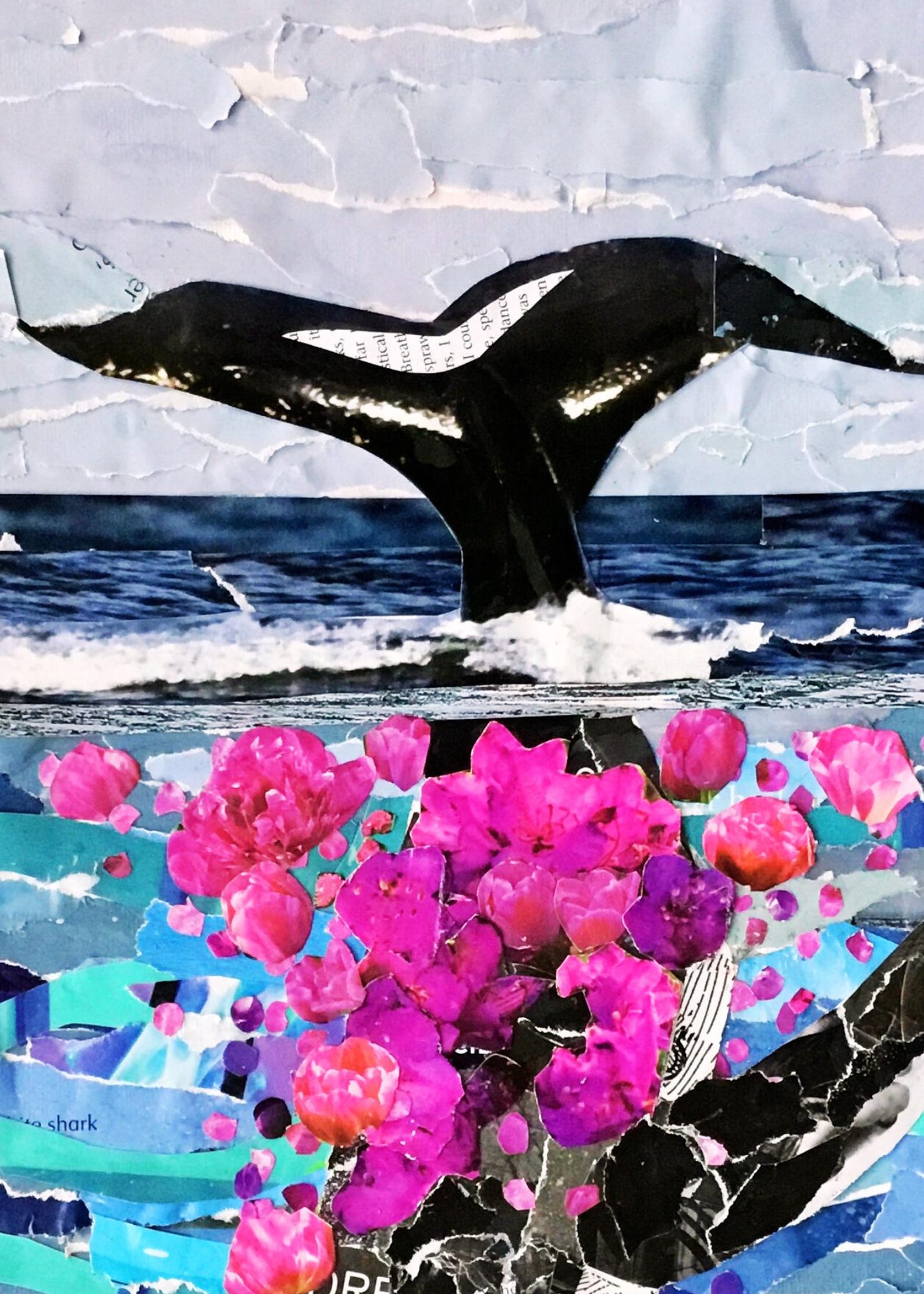 Whimsical Whale Collage, Ocean Lover Gift, Sea Life Collage, Ocean ...