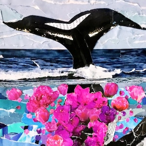 Whimsical Whale Collage, Ocean Lover Gift, Sea Life Collage, Ocean ...