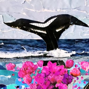 Whimsical Whale Collage, Ocean Lover Gift, Sea Life Collage, Ocean ...