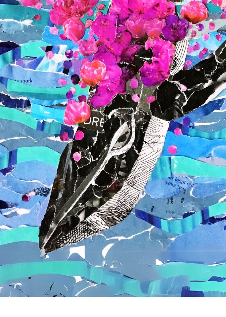 Whimsical Whale Collage, Ocean Lover Gift, Sea Life Collage, Ocean ...