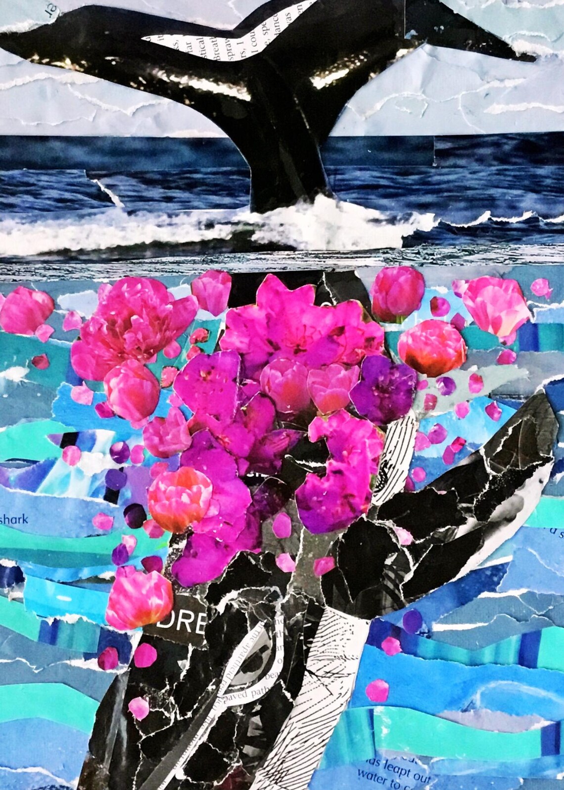 Whimsical Whale Collage, Ocean Lover Gift, Sea Life Collage, Ocean ...