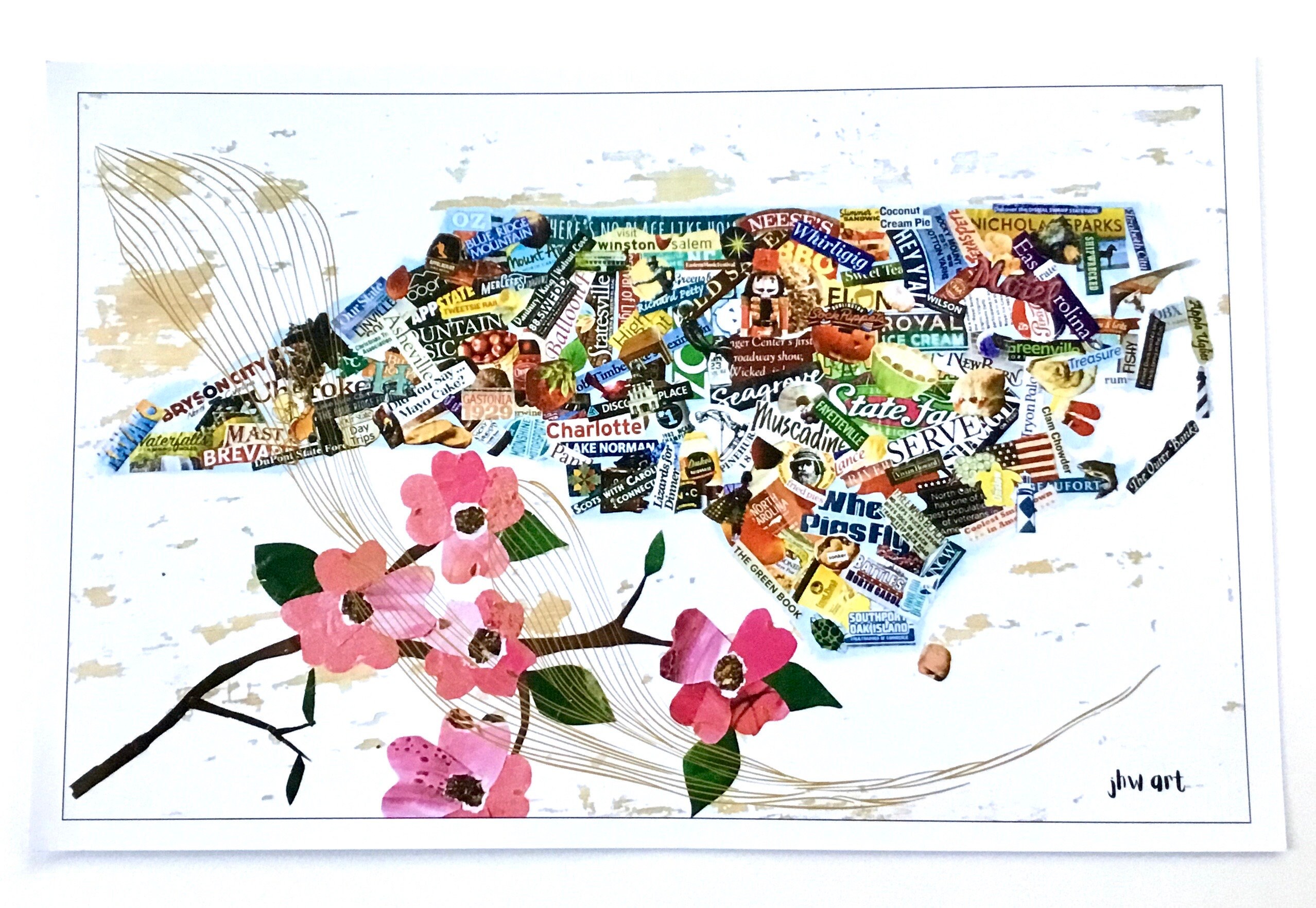 North Carolina Map Collage, Unique NC Map, NC Collage, Pictorial Map ...