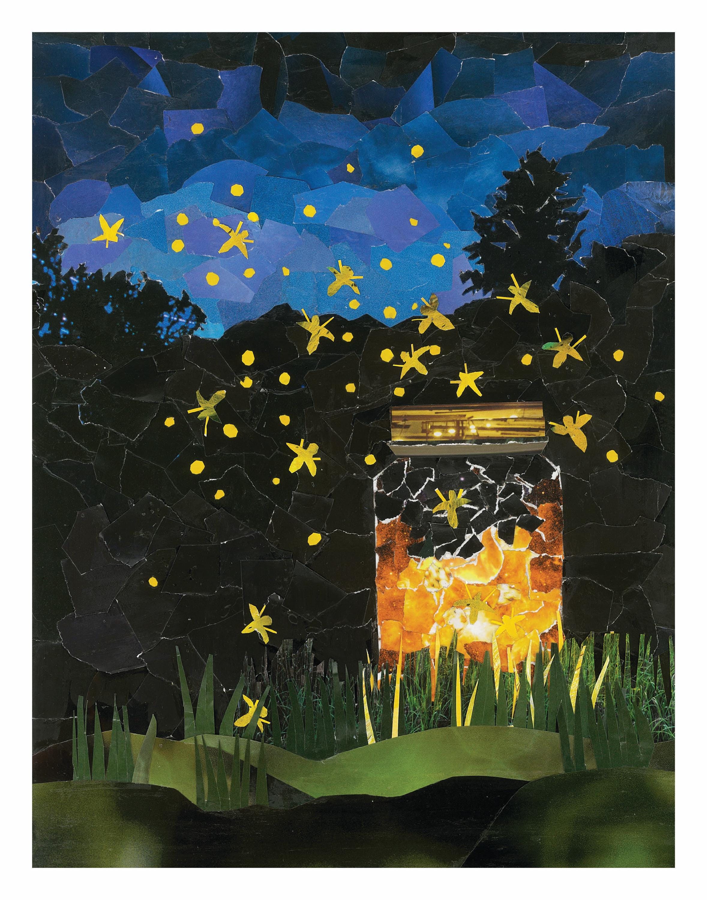 Lightning Bug Collage, Firefly Paper Collage, Lightning Bugs in a Jar ...
