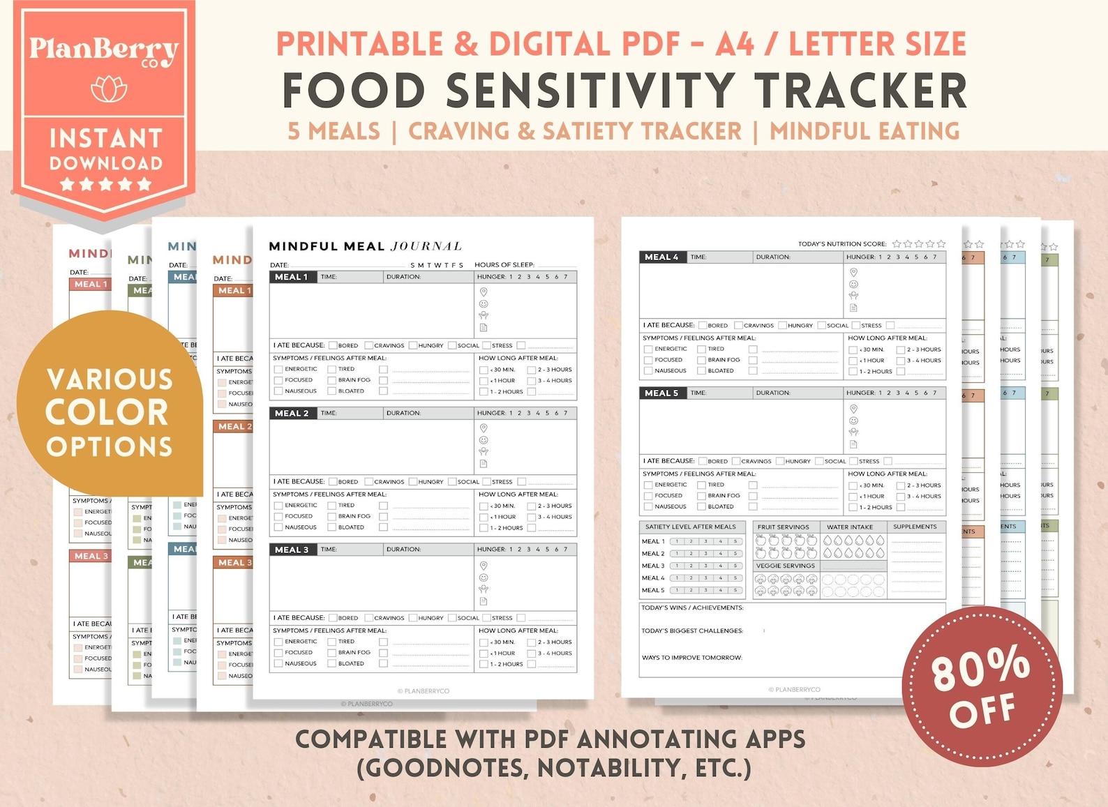 Food Sensitivity Journal Printable, Mindful Nutrition Food Diary ...