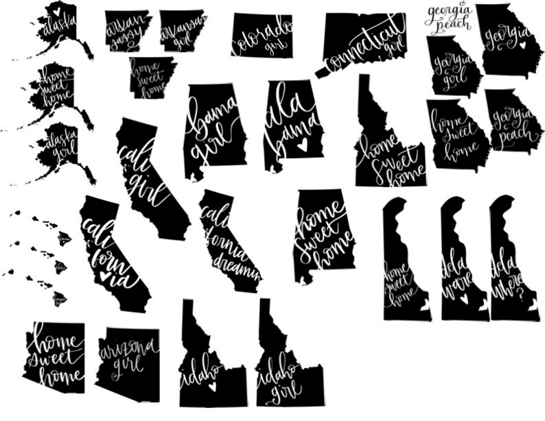 States Images SVG and PNG Collection for Cricut/silhouette Over 100 ...