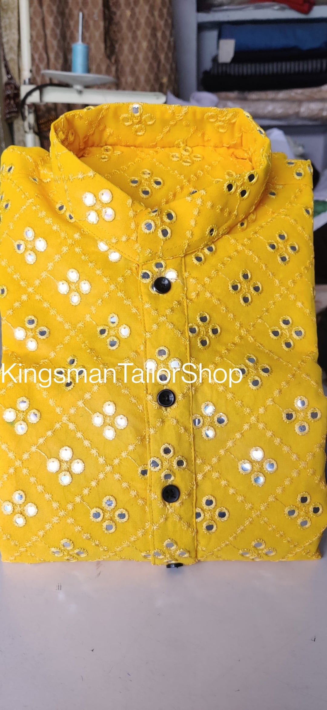 Men's Mirror Work Kurta Pajama Set Handmade Chikenkari Work Long Haldi ...