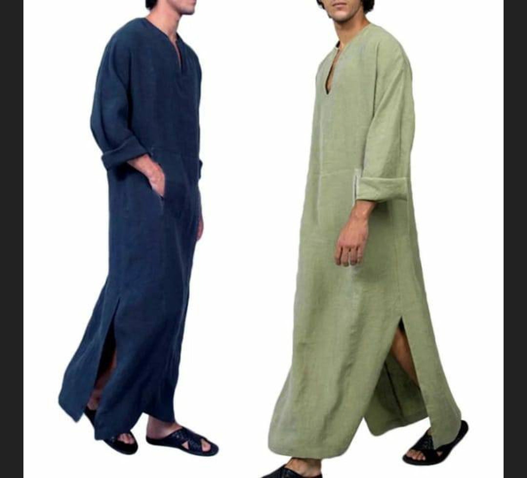Men's Linen Kaftan SPA MAN Blue Cool, Loose Fit Tunic for Man Summer ...