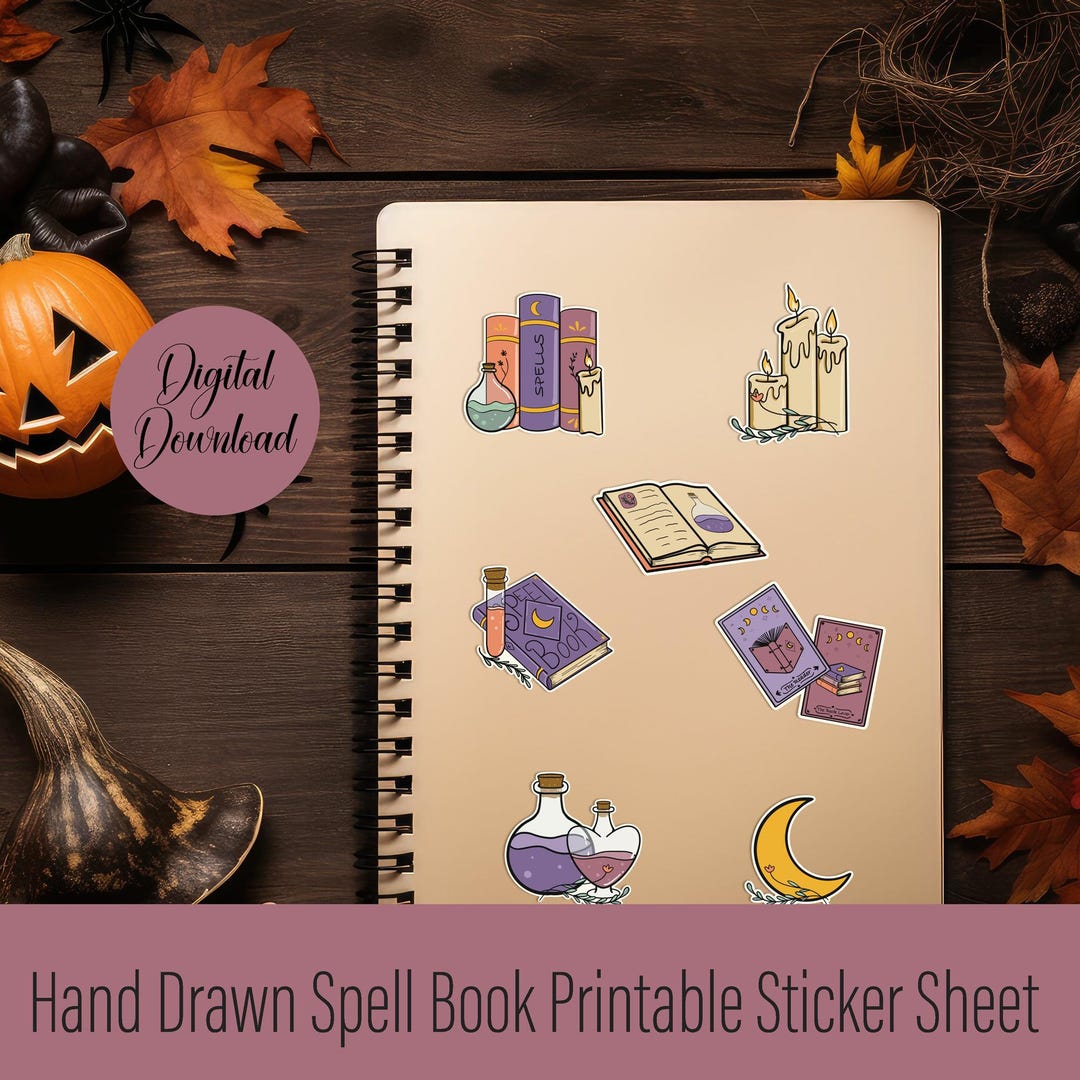 Spell Book Digital Printable Stickers Sheet - Etsy