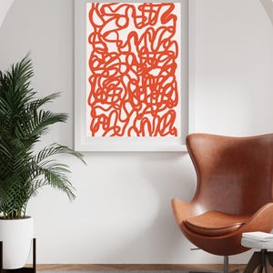 Modern Red Scribble Line Art Print: Abstract Scandinavian Decor (PDF ...