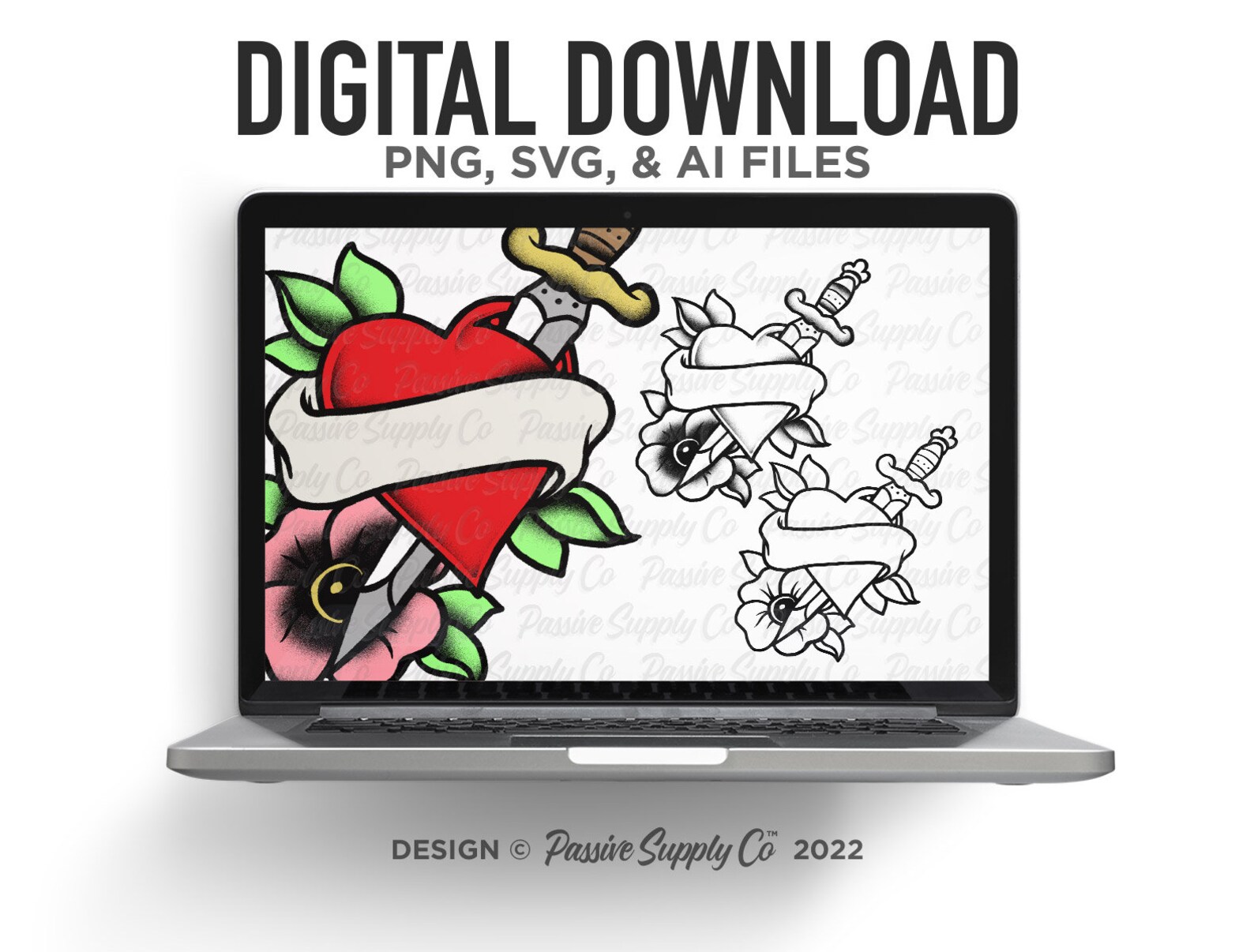 Original Dagger Heart SVG Artwork - PREMIUM Tattoo Flash Sailor Jerry ...