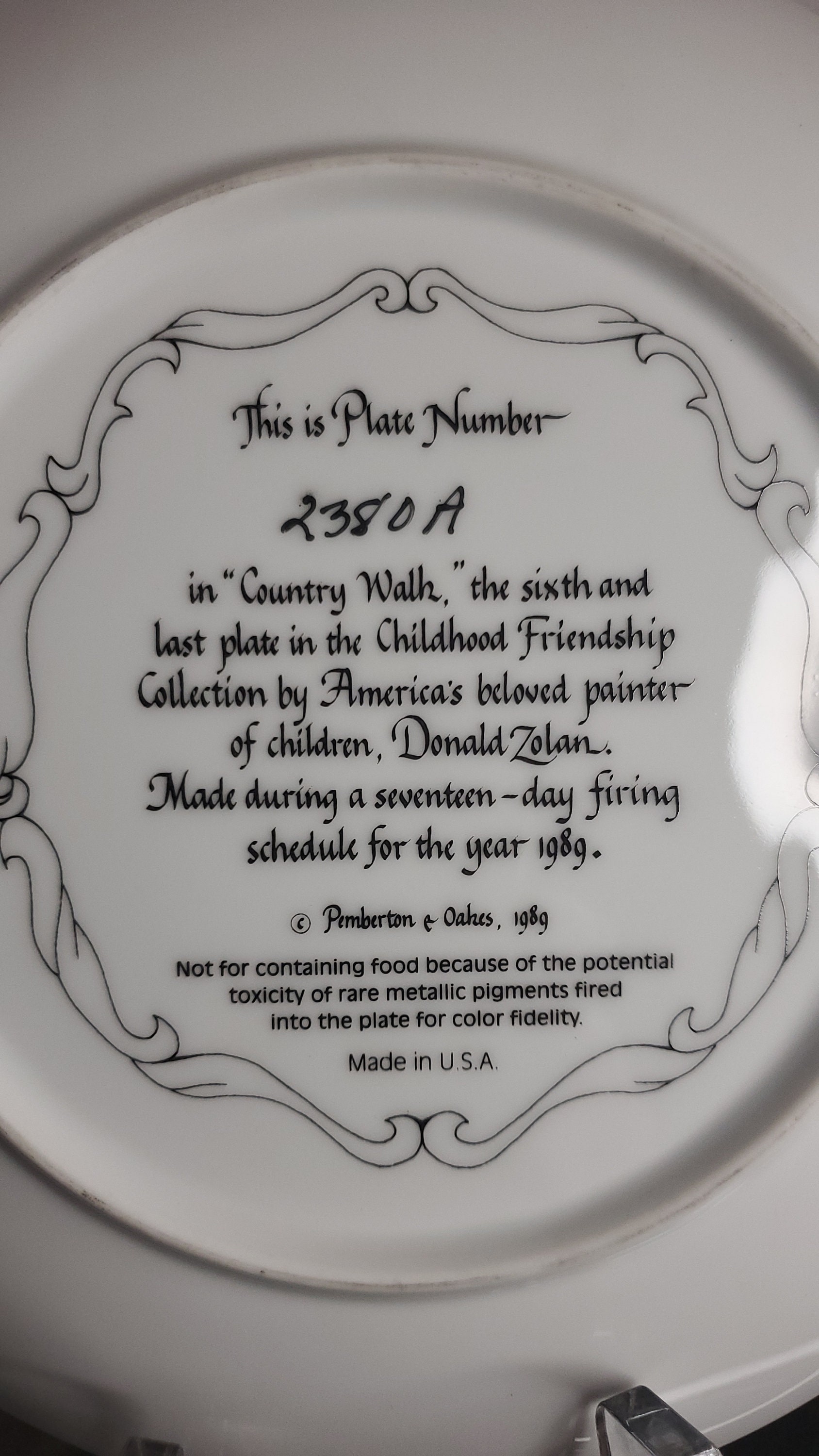 1989 Pemberton & Oakes Collectible Plate - "country Walk" by Donald ...