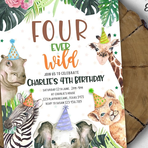 Four Ever Wild Safari Birthday Sign Gold Animals 4th Birthday - Etsy