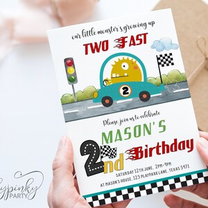 Editable Racing Car Birthday Invitation Growing up Two Fast - Etsy