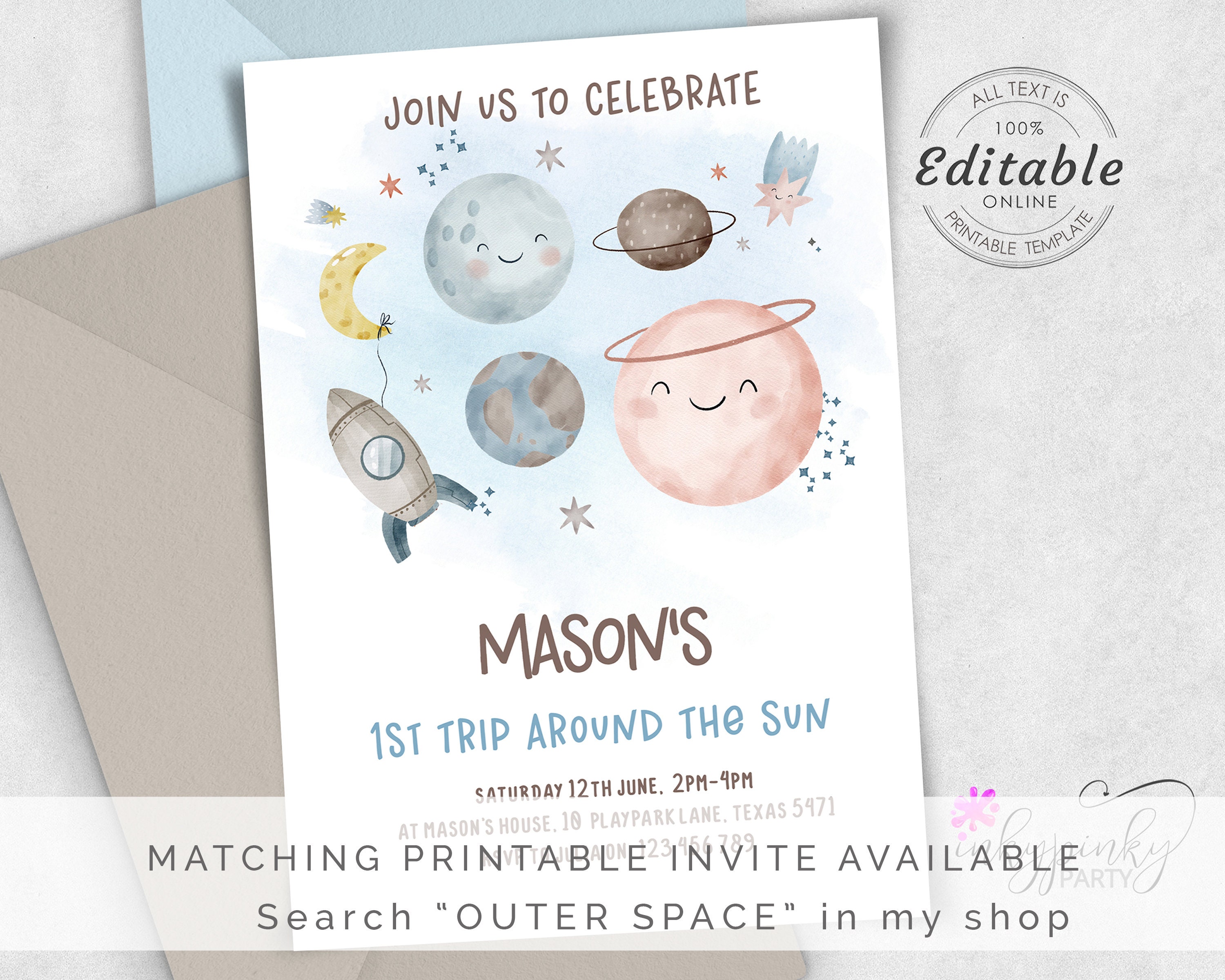 Editable Outer Space, Electronic Evite First Birthday Invite Blast off ...