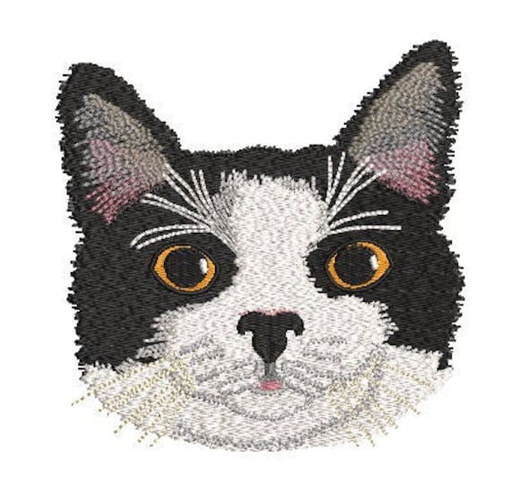 Cats Head Embroidery Design Bicolor Cat Tuxedo Cat White and - Etsy