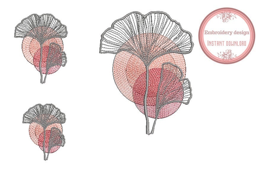 Ginko Leaves Embroidery Design, Ginko Machine Embroidery, Ginko ...