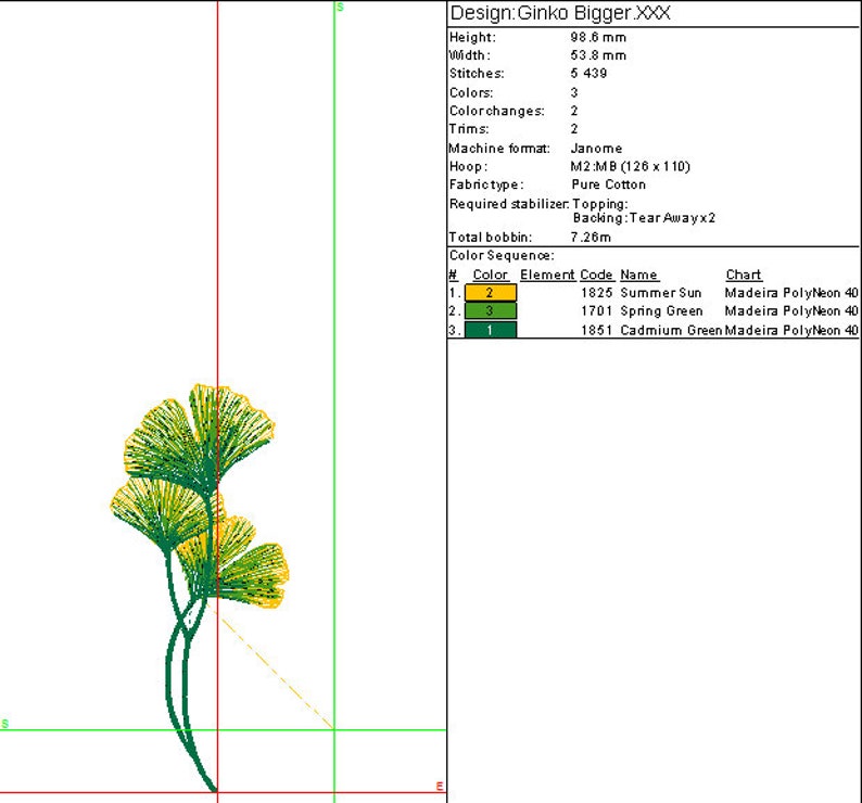 Ginko Machine Embroidery Design, 2 Sizes, Light Design, Instant ...