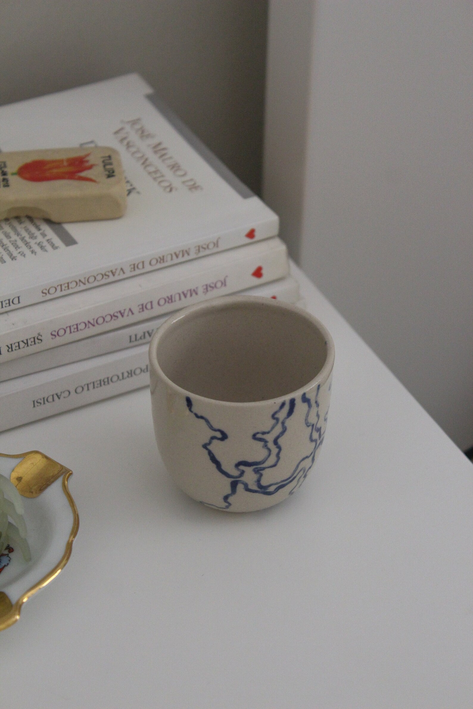 Blue Wavy Lines Handmade Ceramic Espresso Mug, Wiggly Lines Abstract ...