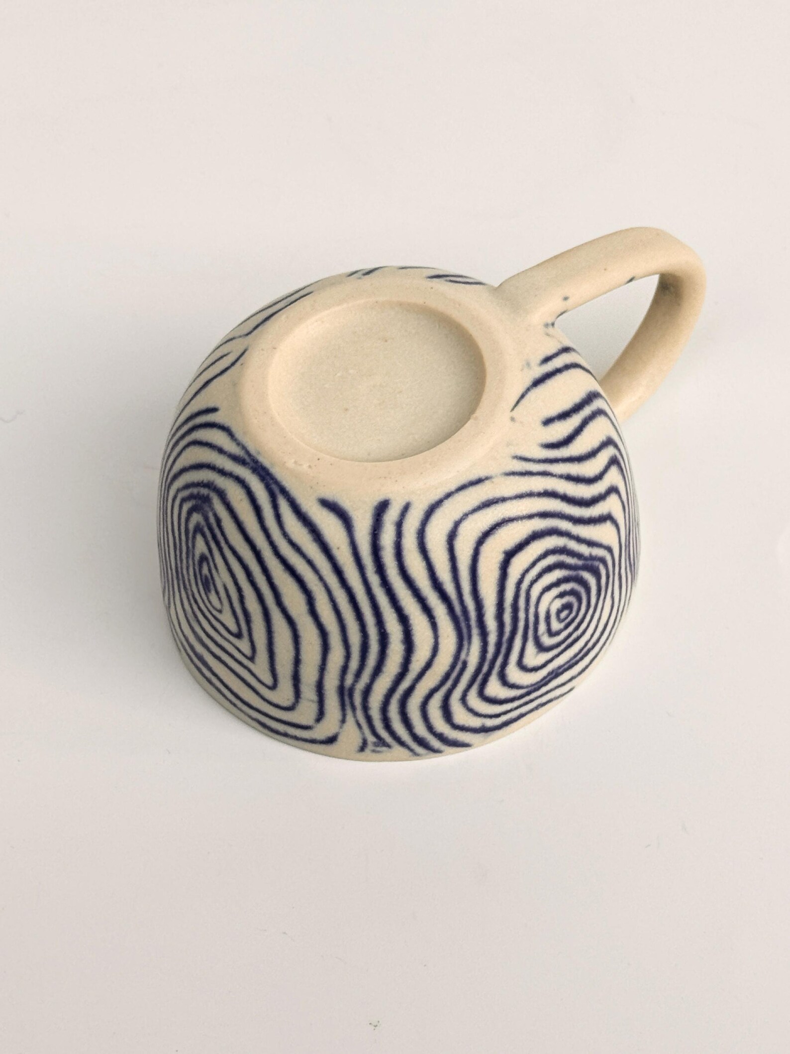 Handmade Ceramic Cup With Handle, Abstract Blue Spiral Design, 200ml ...
