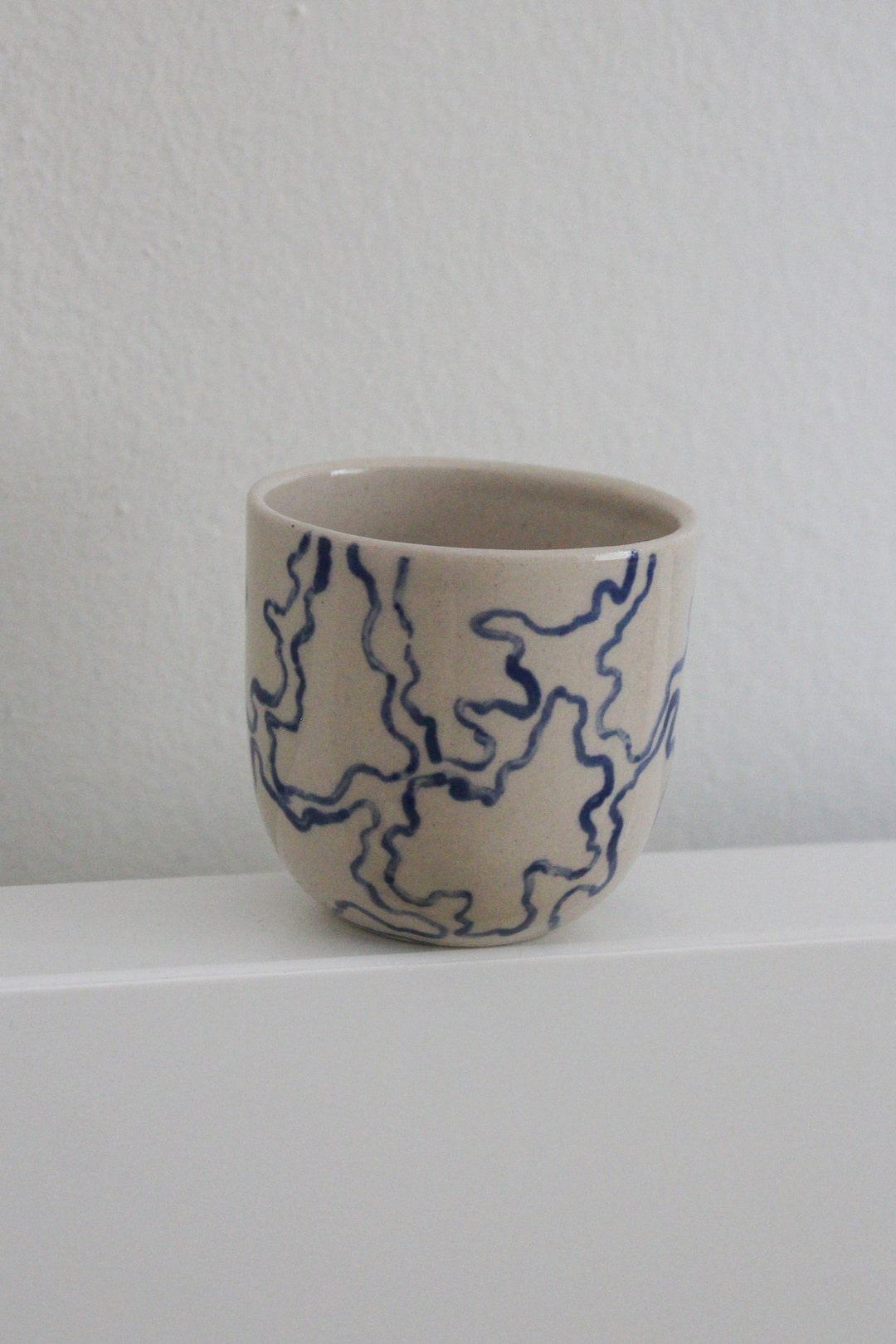 Blue Wavy Lines Handmade Ceramic Espresso Mug, Wiggly Lines Abstract ...