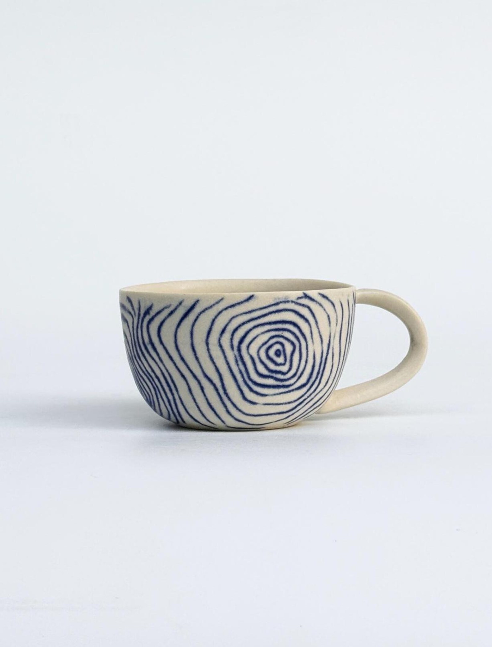 Handmade Ceramic Cup With Handle, Abstract Blue Spiral Design, 200ml ...