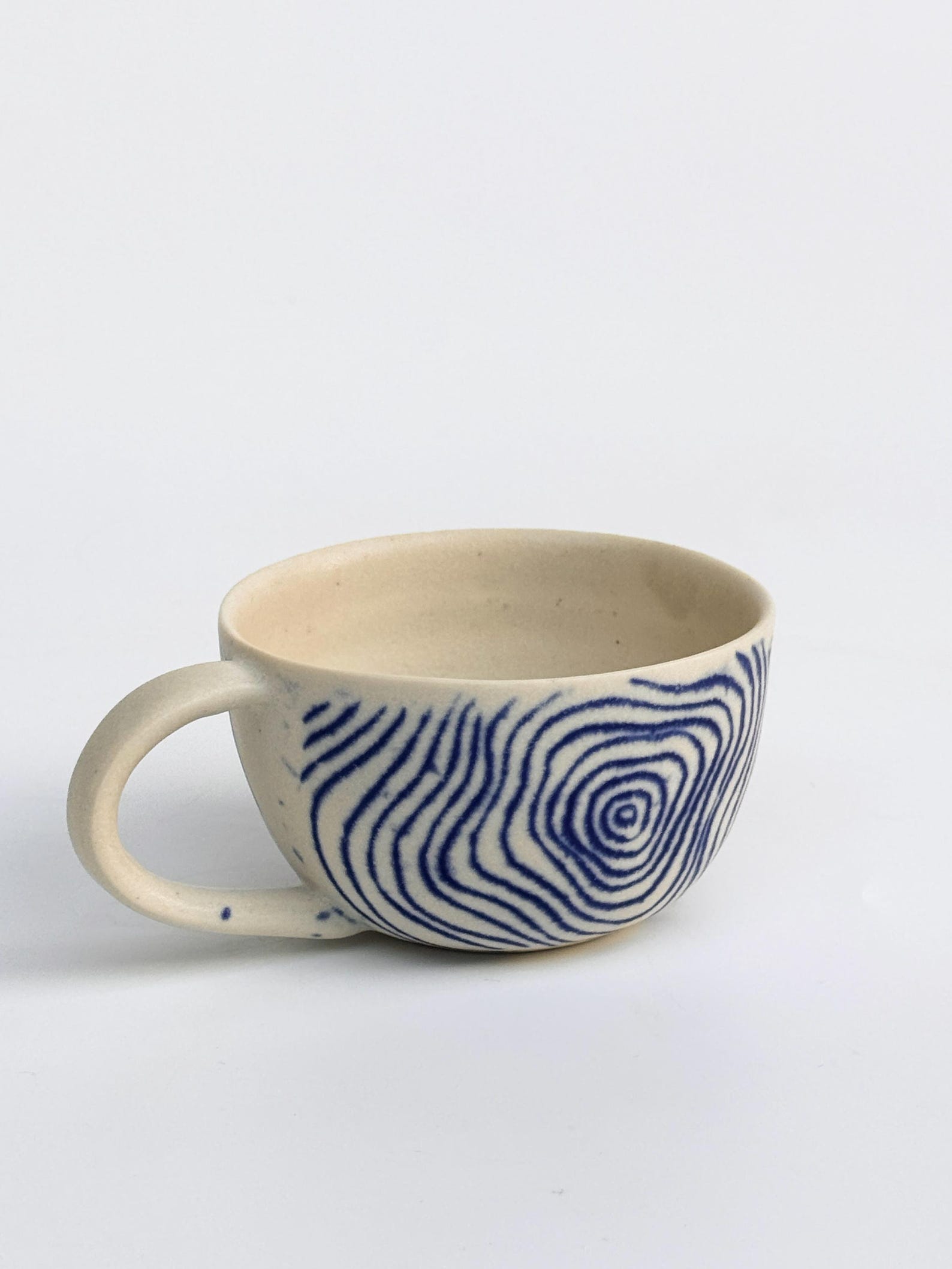Handmade Ceramic Cup With Handle, Abstract Blue Spiral Design, 200ml ...