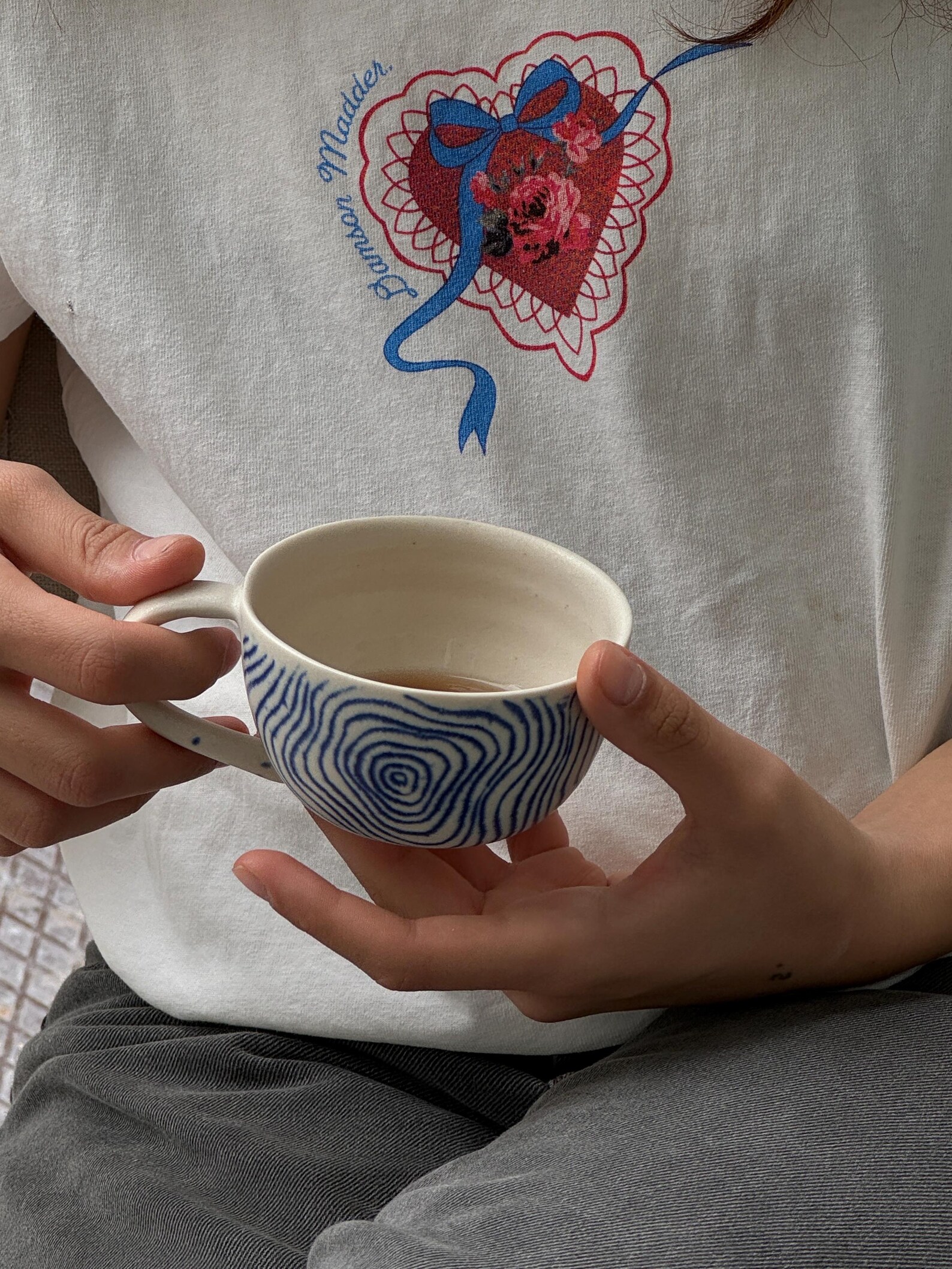 Handmade Ceramic Cup With Handle, Abstract Blue Spiral Design, 200ml ...