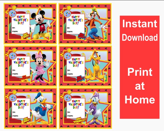 Mickey Mouse Clubhouse Valentine Cards for Kids Digital | Etsy