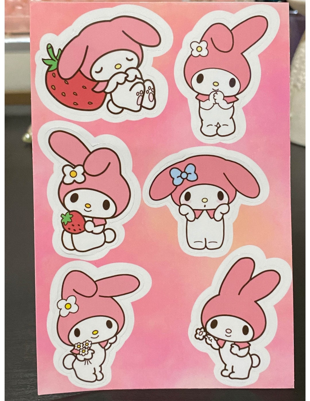 Pink Bunny Sticker Sheet, Cute Melody Scrapbook Sticker Sheet ...