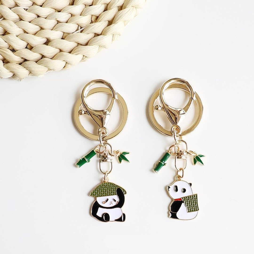 Adorable Panda With Bamboo Hate & Bag Keychain, Cute Asian Culture ...
