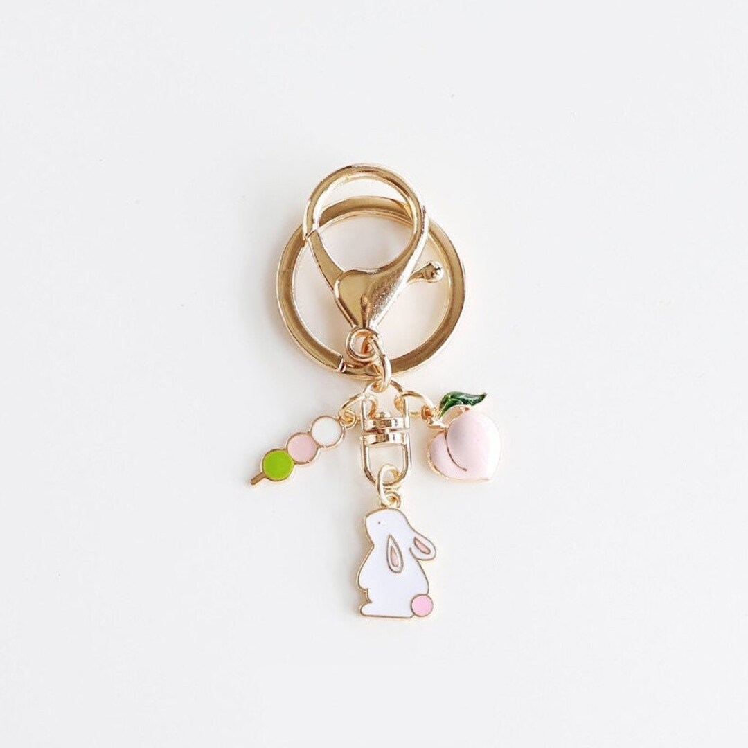 Bunny With Hanami Dango & Peach Keychain, Kawaii Cute Japanese Sakura ...