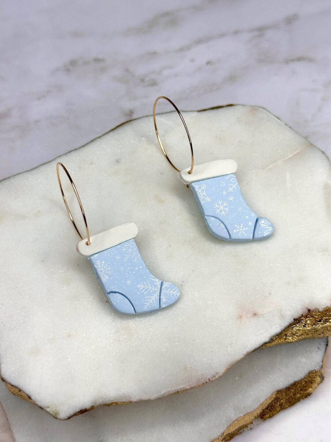 Snowflake Stocking Polymer Clay Hoop Earrings Christmas - Etsy