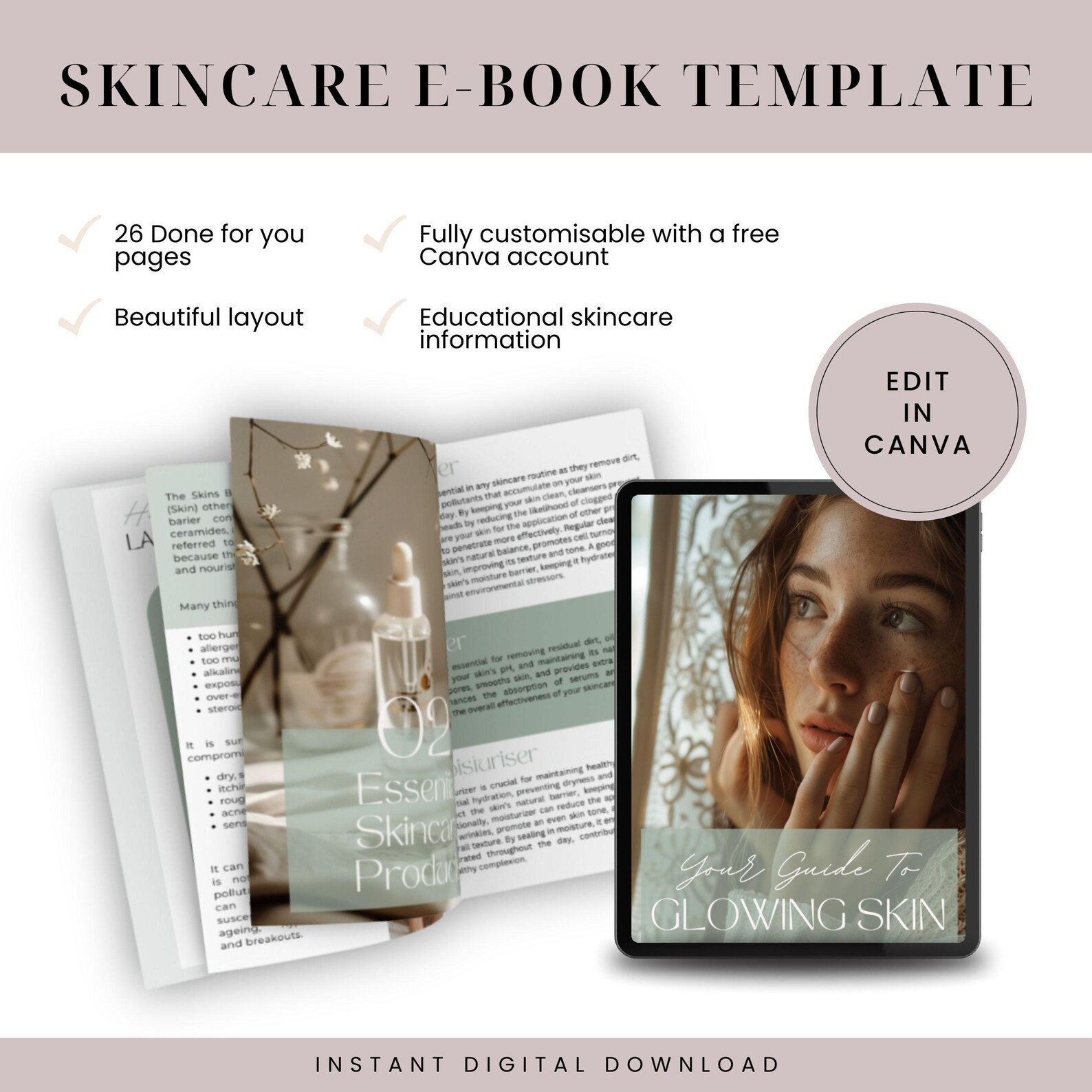 Editable Skincare Ebook Template: Beauty Guide, Lead Magnet (digital ...