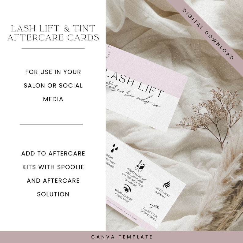 Lash Lift Aftercare Card Canva Template Brow Business Card Template - Etsy